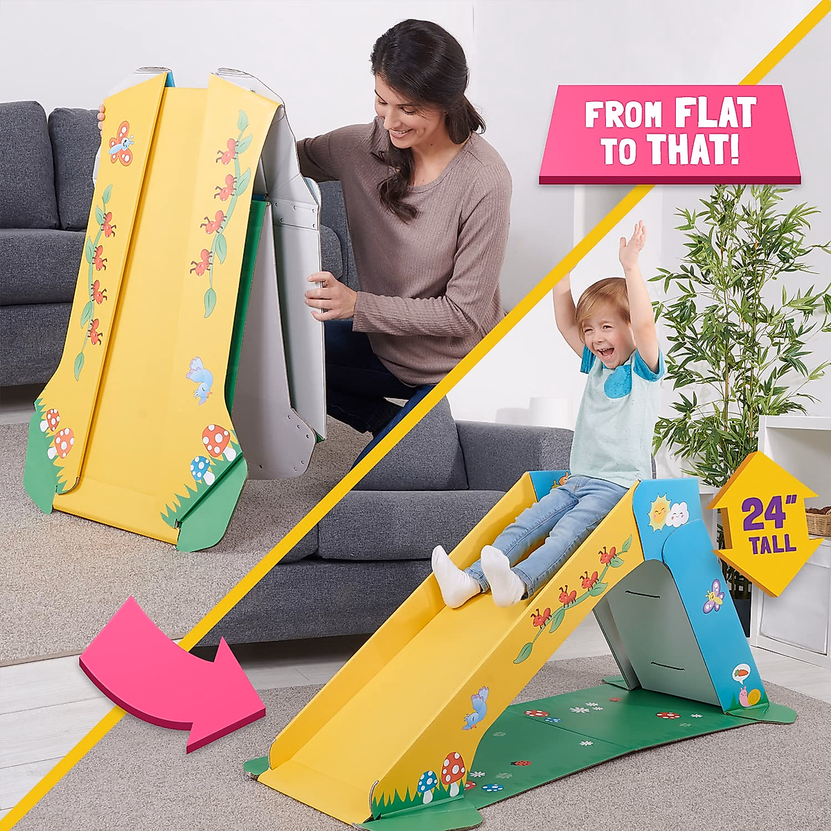 Pop2Play Toddler Playground Indoor Slide for Kids – Durable Eco-Friendly Foldaway Cardboard Slide (Sunny)