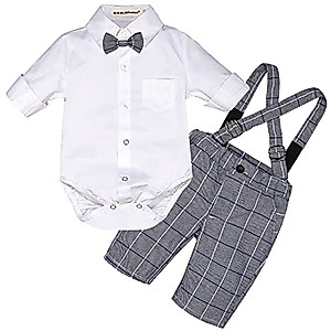 BIG ELEPHANT Gentleman Bowtie Suspenders Suits-Dress Clothes, Formal Wear for Infant Boys