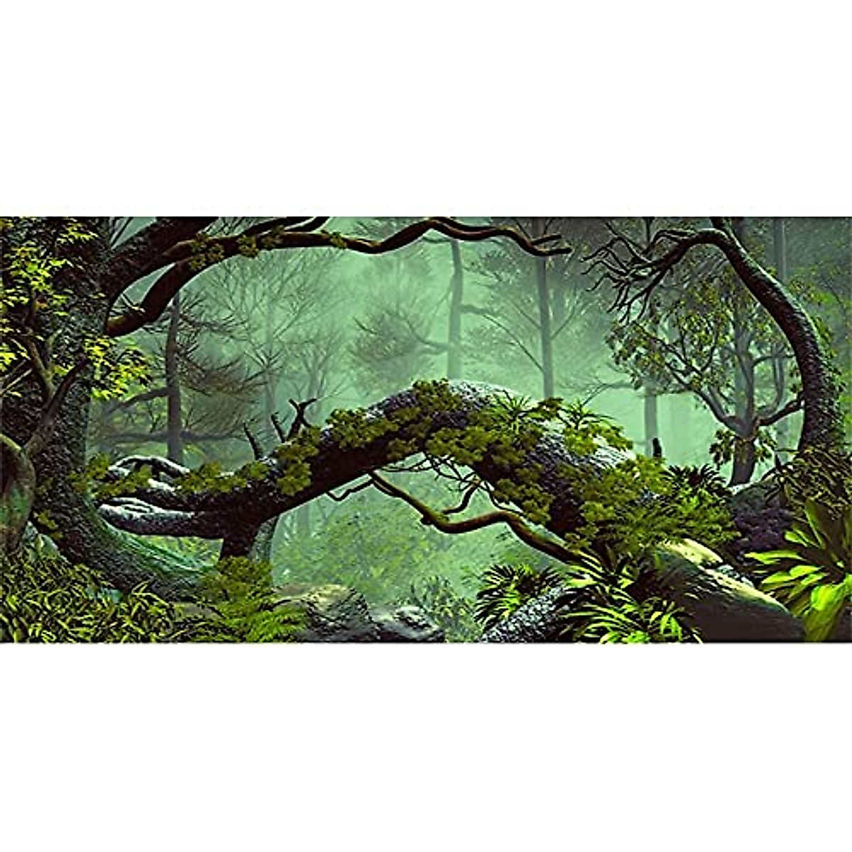 AWERT 72x18 inches Foggy Forest Terrarium Background Stone Green Tree Tropical Reptile Habitat Background Rainforest Aquarium Background Durable Polyester Background