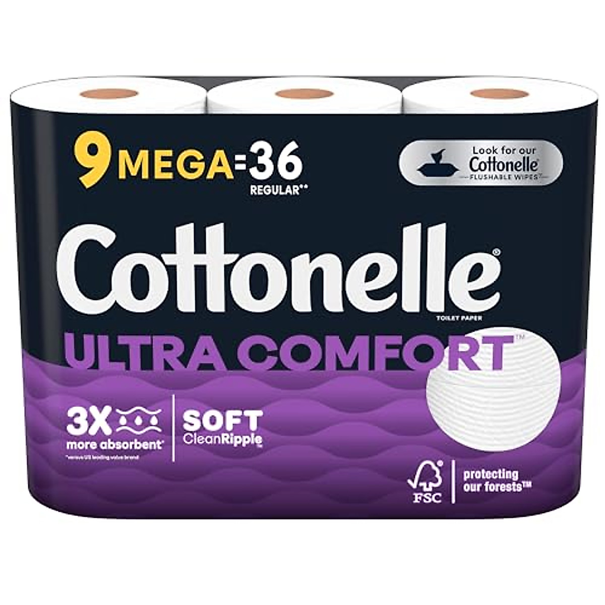Cottonelle Ultra Comfort Toilet Paper, 2-Ply, Strong Tissue, 9 Mega Rolls (9 Mega Rolls = 36 Regular Rolls) 268 Sheets per Roll (Packaging May Vary)