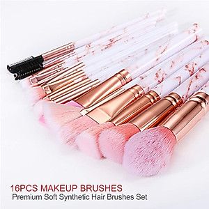 Makeup Brushes Set DUAIU 16PCS Marble Make up Brushes Foundation Eyeshadow Concealer Eyebrow Blush Face Mask Brush Set With Gift Box Make Up Tool（Pink)