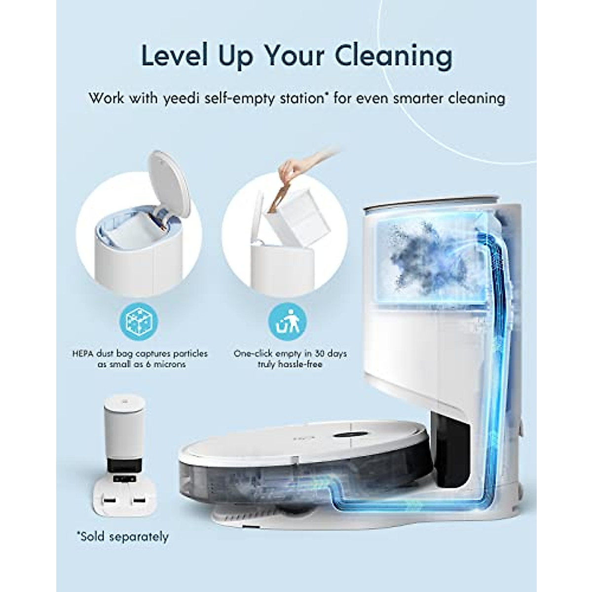 Yeedi vac max Robot Vacuum Mop Combo - 2-in-1, Powerful 3000Pa Suction, Up to 200 Minutes Runtime, Smart Mapping, Carpet Detection, Editable Map for Precise Cleaning on Hard Floors