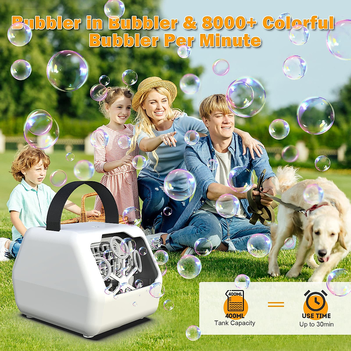Bubble Machine,Large Bubble Machine for Parties,Wedding|Rechargeable Bubble Machine USB,Battery Operated, Professional Outdoor Bubble Makers with 2 Mode,16000+ Bubbles/Min, Kids Bubble Toy (White)
