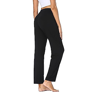 ASIMOON Women's Loose Pants Pockets Lightweight Soft Yoga Sweatpants Pull on Stretch Jogger Pant Casual Lounge Jogging Pants Black-a