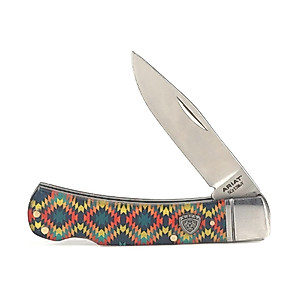 ARIAT 3" Red, Black & Yellow Southwestern Print Folding Knife