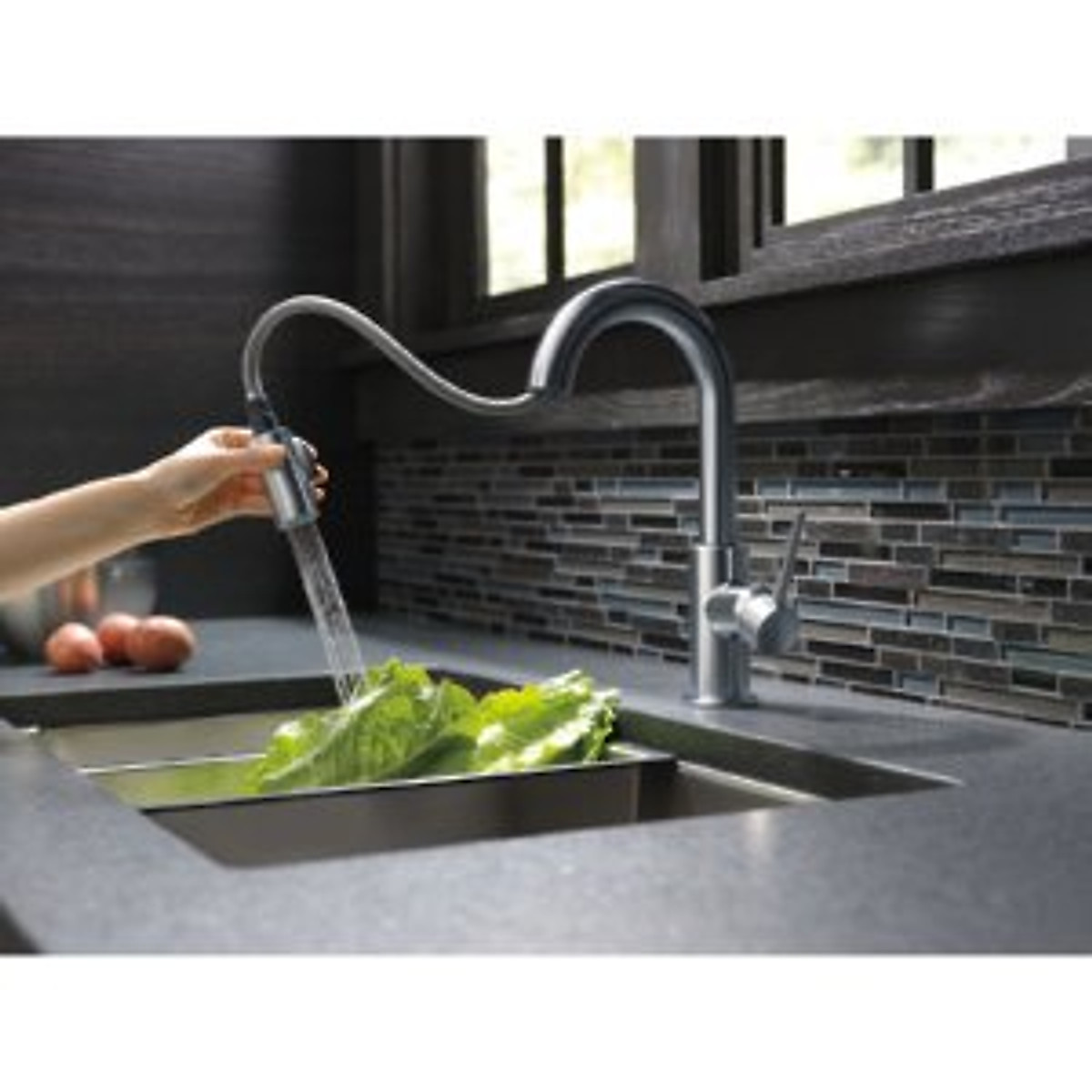 Delta Faucet Trinsic Matte Black Bar Faucet with Pull Down Sprayer, Black Bar Sink Faucet Single Hole, Wet Bar Faucets Single Hole, Prep Sink Faucet, Black Kitchen Faucet, Matte Black 9959-BL-DST