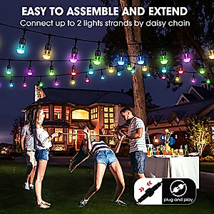 Queker Upgrade 25ft Outdoor String Lights,Smart RGB LED String Lights Work with Alexa,Waterproof Outside Patio String Lights with 12 Dimmable LED Bulbs,Color Changing Outdoor Lights with App & Remote