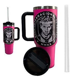 Tumbler With Lid & Straw - 40oz Insulated Tumbler with Messi Print, Modern Stainless Steel Travel Mug for Coffee & Water, Reusable & Leak Proof Cup for Hot & Cold Drinks, Cup Holder Friendly
