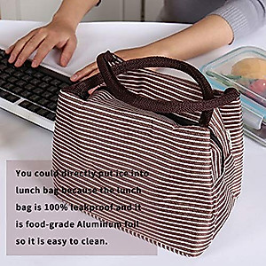 Lunch Bags,Waterproof Foldable Lunch Bag for Women,Use for Fruit,Snacks,Milk,Tissue Paper,Keys,Cards，Coffee Stripes