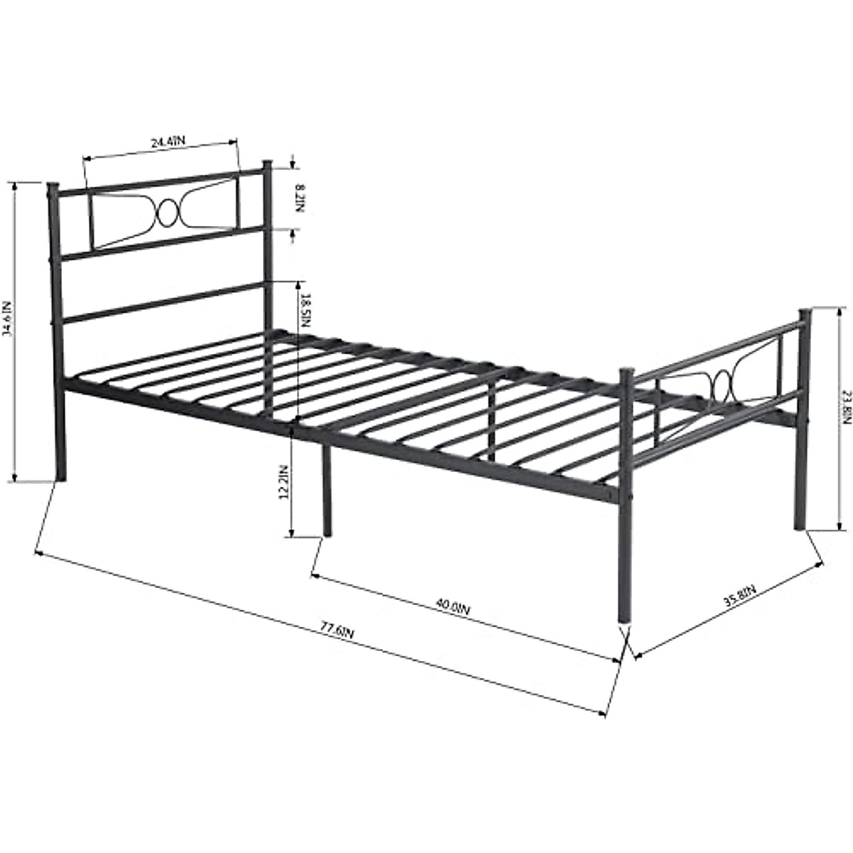 Bed for Boys/Teen Twin Bed Frames No Box Spring Need Twin Beds Mattress Foundation with Headboard Single Metal Platform Bed Frame,Black