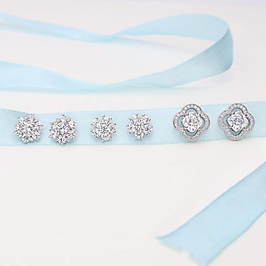 BERRICLE Sterling Silver Flower Cubic Zirconia CZ Halo Anniversary Stud Earrings for Women, Rhodium Plated