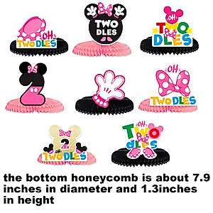 Cartoon Golden Pink Mouse Happy 2nd Birthday Honeycomb Centerpieces Oh Twodles Theme Decor for Boy Girl Princess High Chair 2nd Birthday Party Baby Shower Supplies Decorations Photo Booth Props Kit