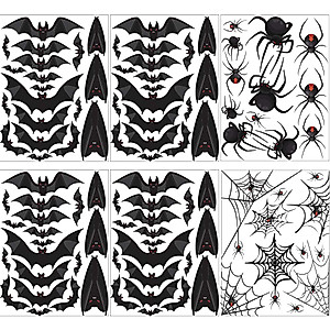 TMCCE 107 Piece Halloween Party Decorations Black Bats Spiders Glass Window Clings Decals Stickers for Halloween Party Supplies Favor
