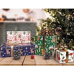ZINTBIAL Christmas Wrapping Paper for Kids Boys Girls Baby Men Women - Holiday Gift Wrapping Paper Bundle Including Deer, Stockings, Snowflake, Nutcracker, Sloth - 29 x 42 Inches per Sheet (4 Jumbo Sheets) - 100% Recyclable, Easy to Store Not Roll