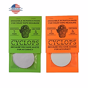 Cyclops Erasable Scratch Pads for Tape Measure, Construction, Woodworking Tool - 5 Pads - Write Measurements & Notes - Great Stocking Stuffer, Gift for Men & Women