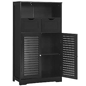WEENFON Bathroom Cabinet, Storage Cabinet with 2 Drawers & 2 Shutter Doors, Free Standing Floor Cabinet with Adjustable Shelf, for Living Room, Hallway, Home Office, Black