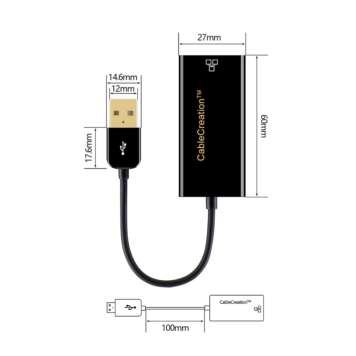CableCreation USB to Network Adapter, USB 2.0 to 10/100 RJ45 Ethernet LAN Cable Compatible with Windows 10/8.8/8/ 7, macOS X, Black