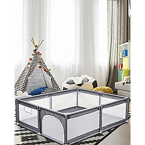 PlayPen for Babies and Toddlers-Aukivon 71"x59" Extra Large Baby Playpen with Storage Bag Baby Playard with Door, 2 Pull Rings & 50 Ocean Balls for Kids for Indoor & Outdoor, Anti-Collision, Grey