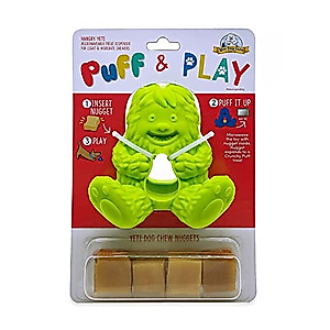 Yeti Puff and Play Dog Toy Interactive Nuggets Treats Dispenser Puzzle, Fun Stimulating Chew Toy for Teething, Behavior Training, Anxiety Calming, for Light to Moderate Chewers, Green