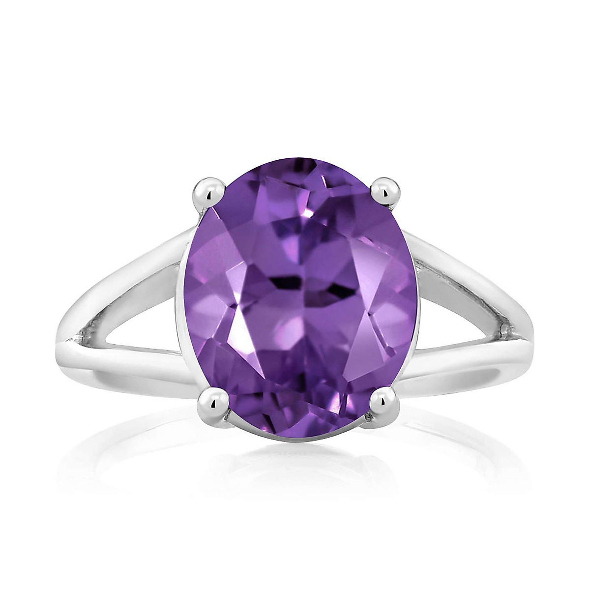 Gem Stone King 925 Sterling Silver Purple Amethyst Ring For Women | 4.60 Cttw | Gemstone February Birthstone | Oval 12X10MM | Available In Size 5,6,7,8,9