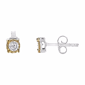 10K Two-Tone Yellow & White Gold over .925 Sterling Silver 0.40 Cttw Round Diamond Miracle-Set Stud Earrings (K-L Color, I2-I3 Clarity)