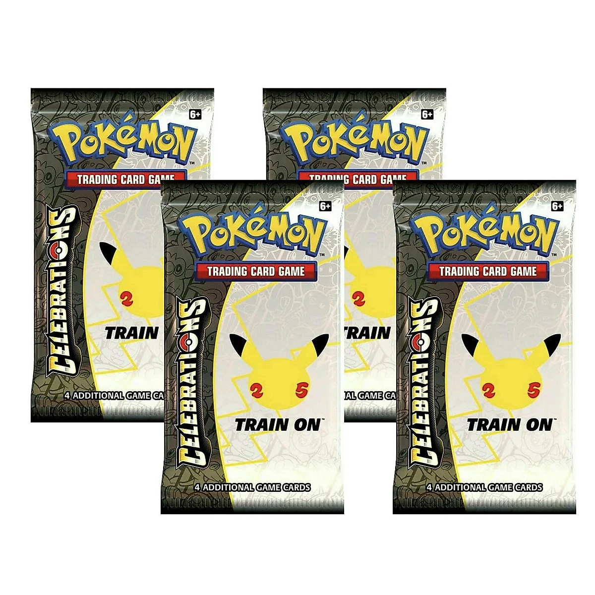 Celebrations Booster Pack Lot (x4) - 25th Anniversary Set- 4 Cards Per Pack (Collection Includes only Holo Rares, Ultra Rares, & Secret Rares)