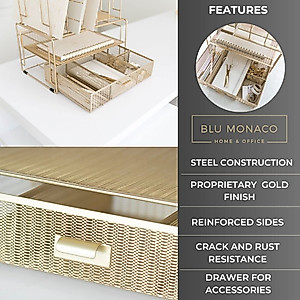BLU MONACO Gold Desk Accessories and Workspace Organizers, Desktop Organizer - Cute File Organizer for Desk and Drawer Storage for Office Supplies, Paper, Device and Folders - File Holder