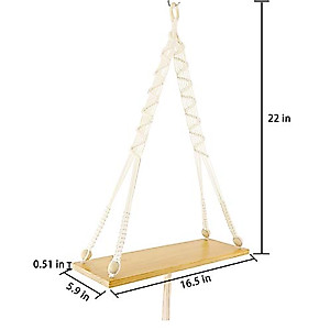 MYARTREE Floating Shelf, Macrame Wall Hanging Shelf,Rope Swing Storage Decor for Living Room, Bedroom, Bathroom or Office(16.5x5.9x0.51inch, Natural Color)
