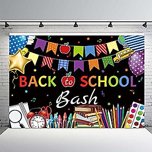 MEHOFOND 7x5ft Back to School Bash Backdrop Chalkboard First Day of Preschool Kindergarten Banner Colorful Pencil Books Welcome to Kindergarten Photography Background Photo Studio Props