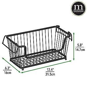 mDesign Stackable Metal Basket for Kitchen Storage - Wire Farmhouse Bin Basket w/Handles for Pantry - Stacking Wire Basket Organizer for Food, Drinks, Snacks - Hyde Collection, 6 Pack, Black