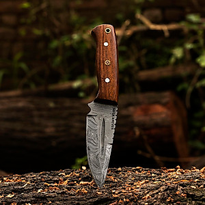 SUSA KNIVES 8''Fixed Blade Handmade Damascus Hunting Knife, Walnut Wood Handle -Its A Hunting Knife with Sheath | Bushcraft Knife EDC Survival Knife for Men | (WOOD)
