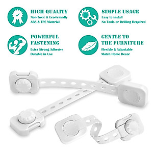 Betertek Cabinet Locks Child Safety Refrigerator Lock Drawer Locks Baby Proof Fridge Lock Kids Safety Latches Strap Locks (10 pack) for Dresser, Toilet Seat, Oven, Dishwasher, with Extra Adhesive