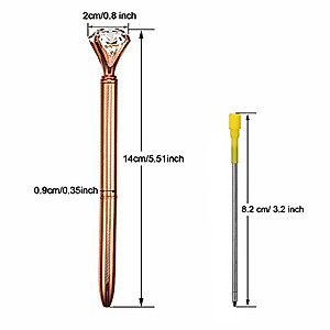 Bememo 12 Pieces Big Diamond Crystal Ballpoint Pens and 6 Pieces Ballpoint Pen Refills, Black Ink (Rose Gold)