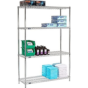 Nexel 14" x 60" x 86", 4 Tier Adjustable Wire Shelving Unit, NSF Listed Commercial Storage Rack, Chrome Finish, leveling feet