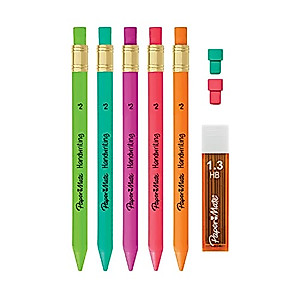 Paper Mate Handwriting Triangular Mechanical Pencil Set with Lead & Eraser Refills, 1.3mm, Fun Barrel Colors, 8 Count