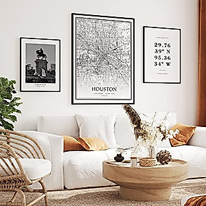 Dear Mapper Houston United States View Abstract Road Modern Map Art Minimalist Painting Black and White Canvas Line Art Print Poster Art Line Paintings Home Decor (Set of 3 Unframed) (12x16inch)