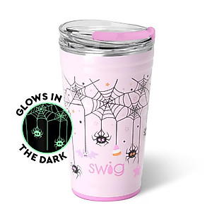 Swig Life 24oz Party Cup, Stackable Insulated Travel Coffee Tumbler with EZ Slider Lid, Cup Holder Friendly Travel Thermos, Stainless Steel 24 oz Tumbler, Reusable Coffee Mug (Sweet And Spooky)