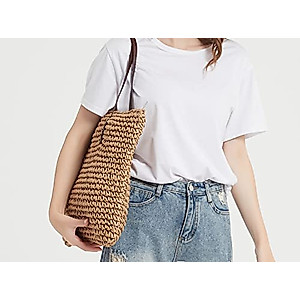 Vgift Beach Bags for Women, Large Straw Tote with Zipper for Summer, Khaki