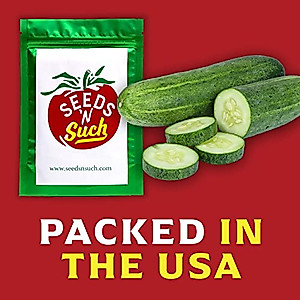 Seeds N Such 215 Hand Selected Cucumber Garden Seeds | Includes 5 Individually Packaged Seeds - Beit Alpha, Marketmore 76, Armenian, Saladmore Bush & Parisian Hybrid | Untreated & Non-GMO