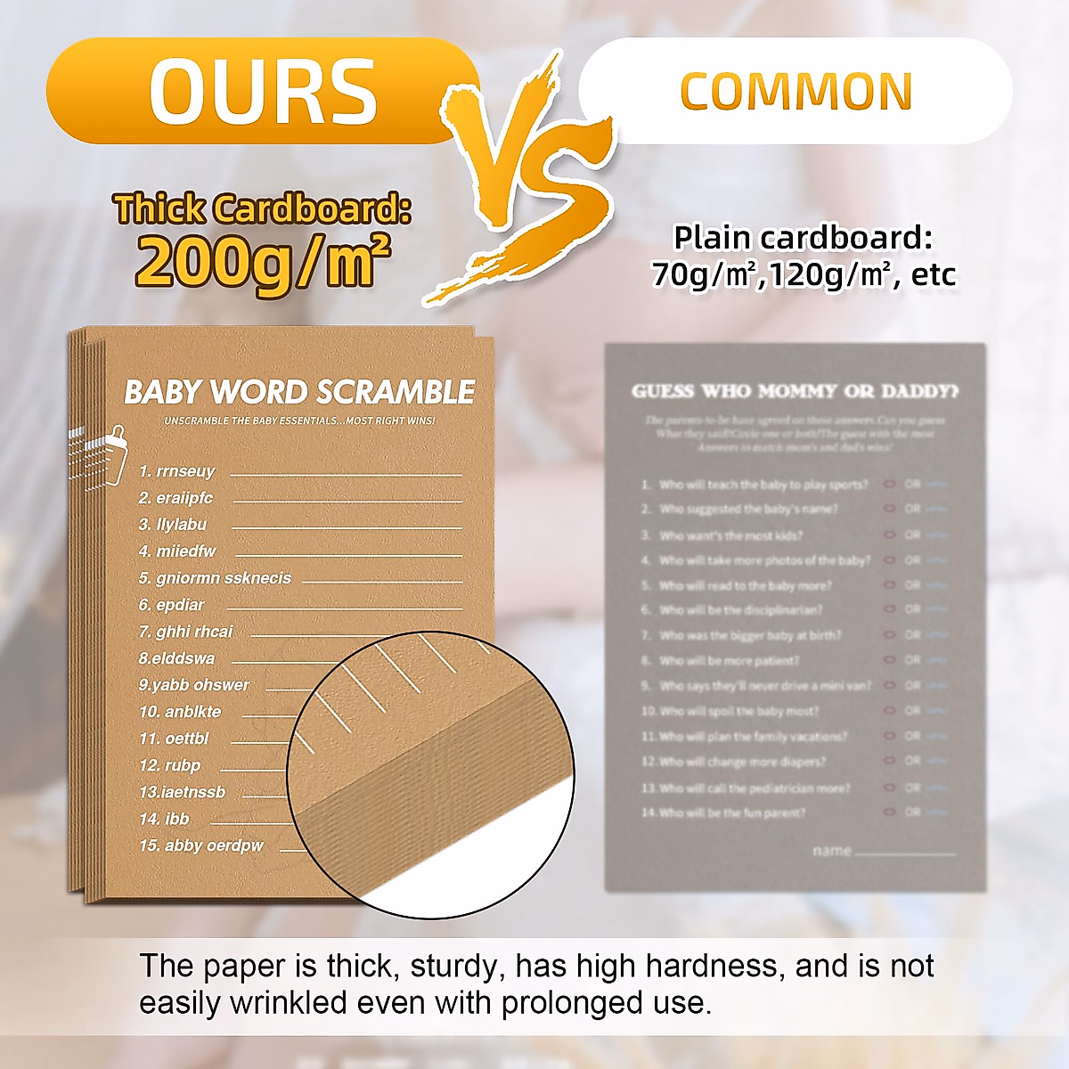 GAMSUNSTAR Baby Shower Games-Baby Shower Word Scramble Game,50 Cards for Each Game(with Answer),Thick Paper,Hilarious,Funniest Baby Shower Games Ever