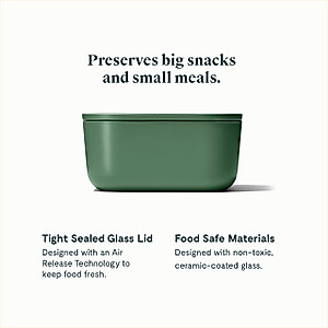 Caraway Glass Food Storage, 10 Cup Glass Container - Ceramic Coated Food Container - Easy to Store, Non Toxic, Non Stick Lunch Box Container with Glass Lids. Dishwasher, Oven, & Microwave Safe - Sage