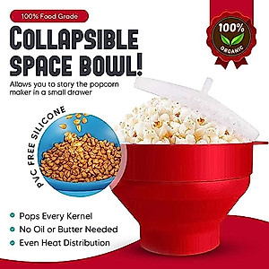 Premium Popcorn Maker Silicone Microwave Popcorn Popper, Collapsible Bowl Design for Easy Storage, BPA Free Microwave Popcorn Popper with Lid - No Oil Required, Healthy & Eco-Friendly (Pink)