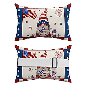 Recliner Head Pillow Ledge Loungers Chair Pillows with Insert Independence Day USA Flag Gnome Linen Lumbar Pillow with Adjustable Strap Outside Patio Decorative Garden Cushion for Bench Couch, 2 PCS