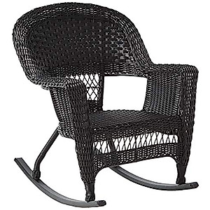 Jeco 3 Piece Rocker Wicker Chair Set, Black
