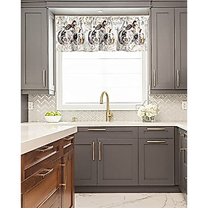Window Curtain Valances for Kitchen Windows,Fall Flower Texture Ceramic Pumpkin Rod Pocket Short Window Valance Gold Line Leaves on White Treatment Valance for Living Room/Bathroom/Bedroom,42x18in