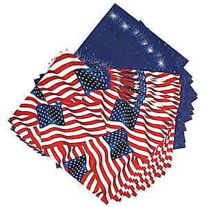 July 4th 2-Sided Reversible Disposable Paper Place Mats, Patriotic American Flag/Fireworks, 14 x 10-Inches, 22-Count by Iconikal