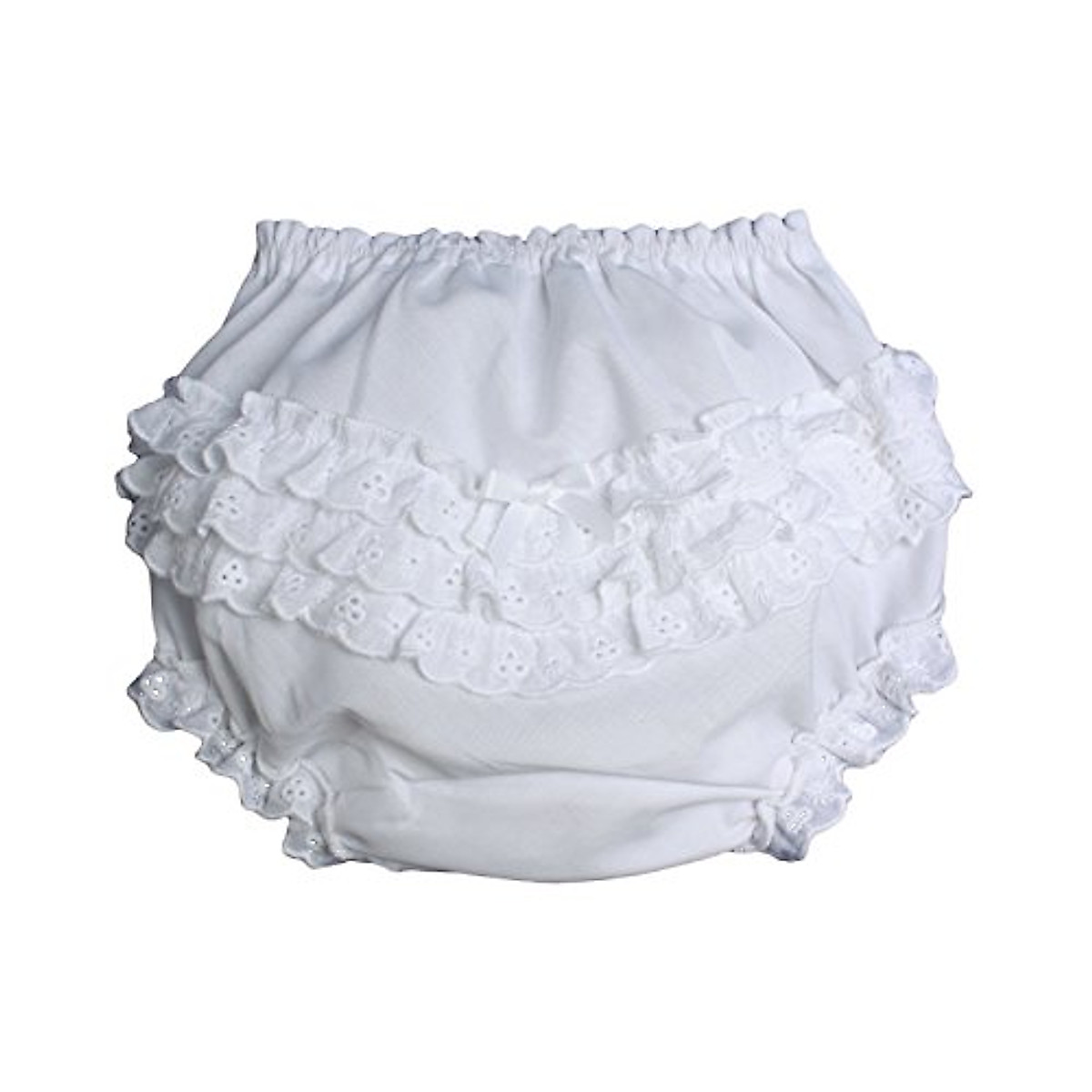 Little Things Mean A Lot Baby Girls White Elastic Bloomer Diaper Cover with Embroidered Eyelet Edging - MD