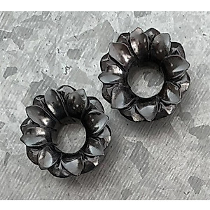 Lobal Domination PAIR of Lotus Flower Organic Areng Wood Tunnels Ear Plugs - Gauge Body Jewelry (1" (25mm))