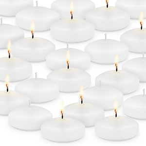 24 Count 3" Inch Floating Candles Bulk Set with 10 Hour Burn Time, Unscented White Floating Candles for Centerpieces in Cylinder Vases at a Wedding, Party, Pool, or Holiday, Large Floating Candles