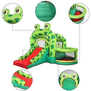 Bouncy Castle, Inflatable Castle, Frog Inflatable Bouncer, Activity Air Trampoline House with Slide and Blower, Outdoor Family Playground Garden Kid Toys Gift